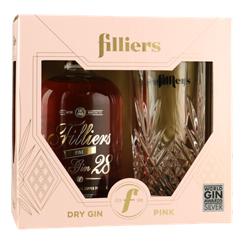 FILLIERS Pink Dry Gin 28 GV 0,50 ltr + longdrink glas | De Monnik Dranken